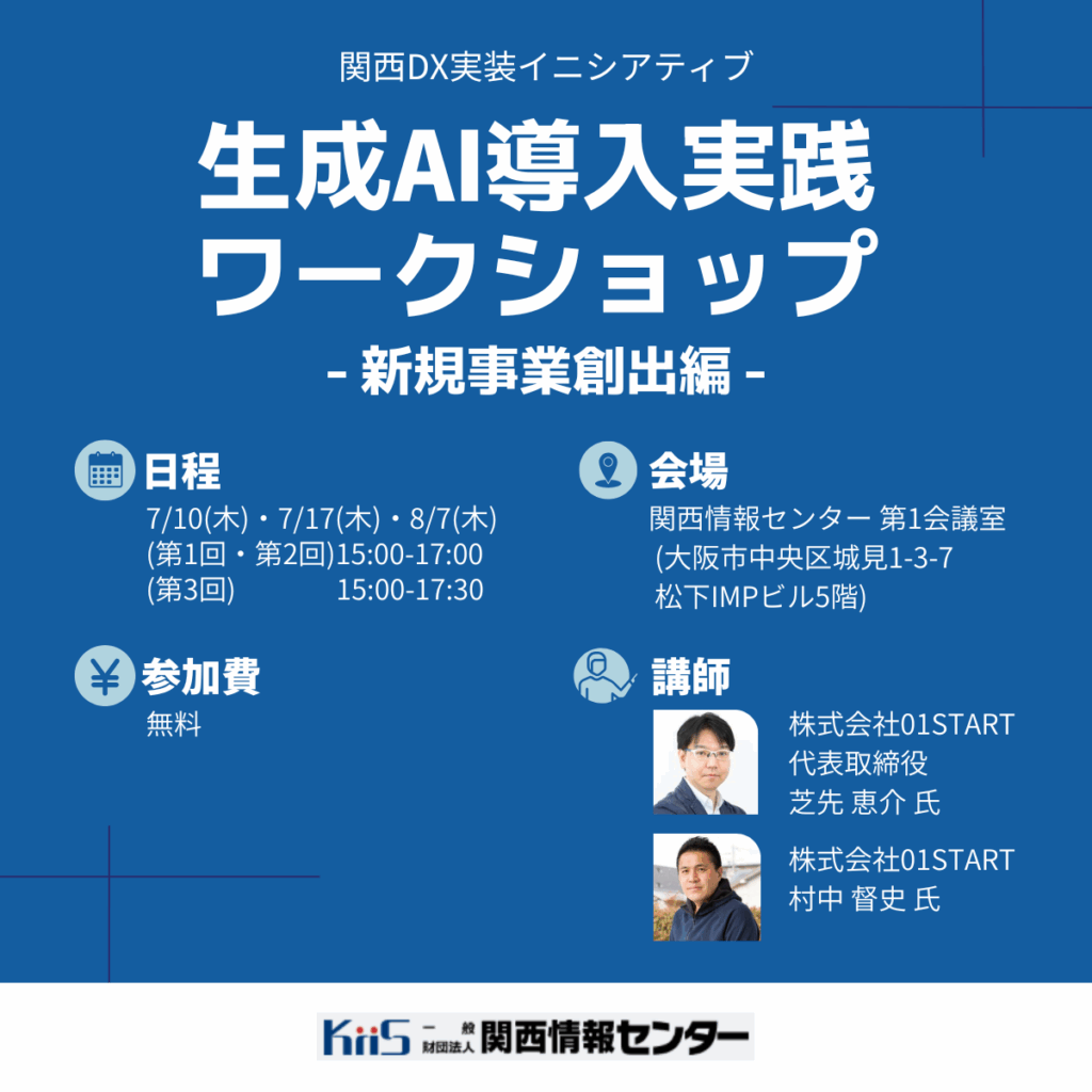 【KIIS】生成AI導入実践ワークショップ -新規事業創出編- – 関西DX推進プラットフォーム事業
